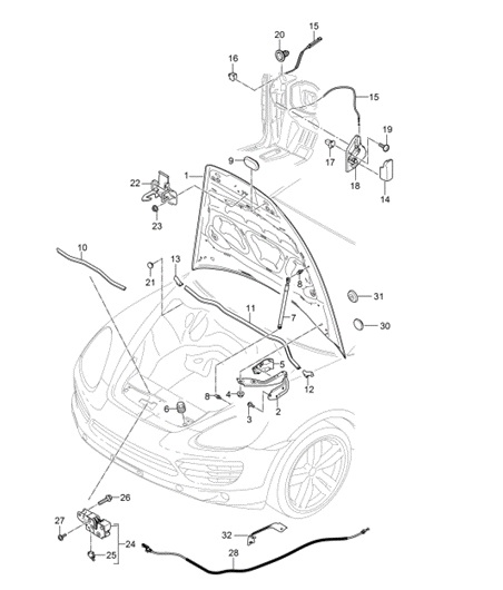 Bonnet release cable rear section. Porsche 958 Cayenne 2015 ...
