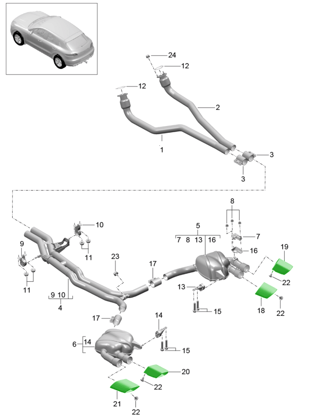 Porsche 95B Macan Exhaust tail pipe 95B253681 and 95B253682 ...