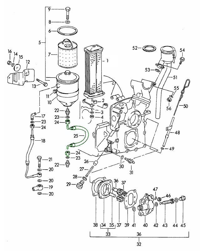 Porsche 912 356 Oil Filter Housing to Engine Oil Line PCG07827 PCG07826 ...