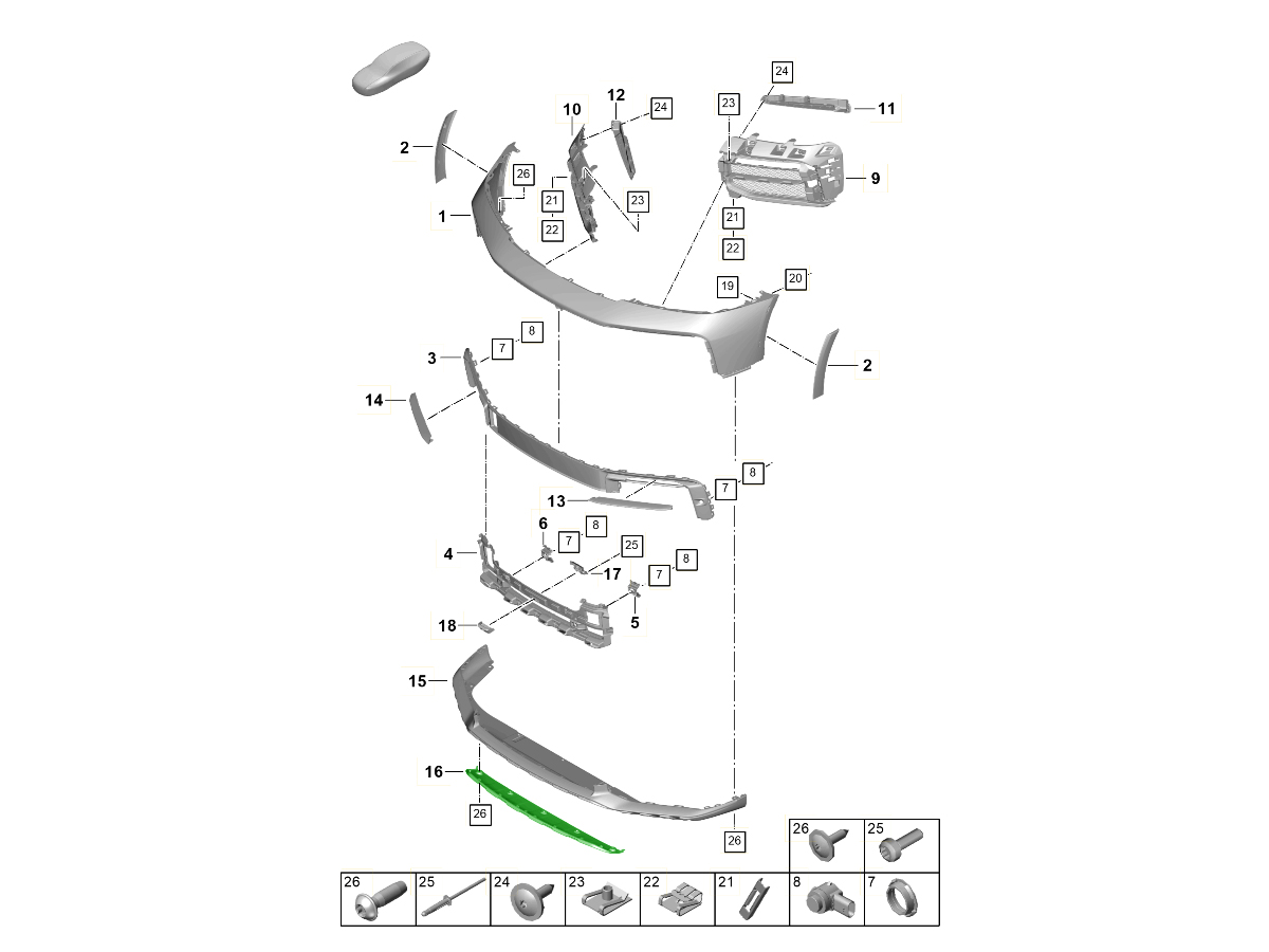 Lower trim front bumper spoiler Stainless Steel. Porsche 992 Dakar ...