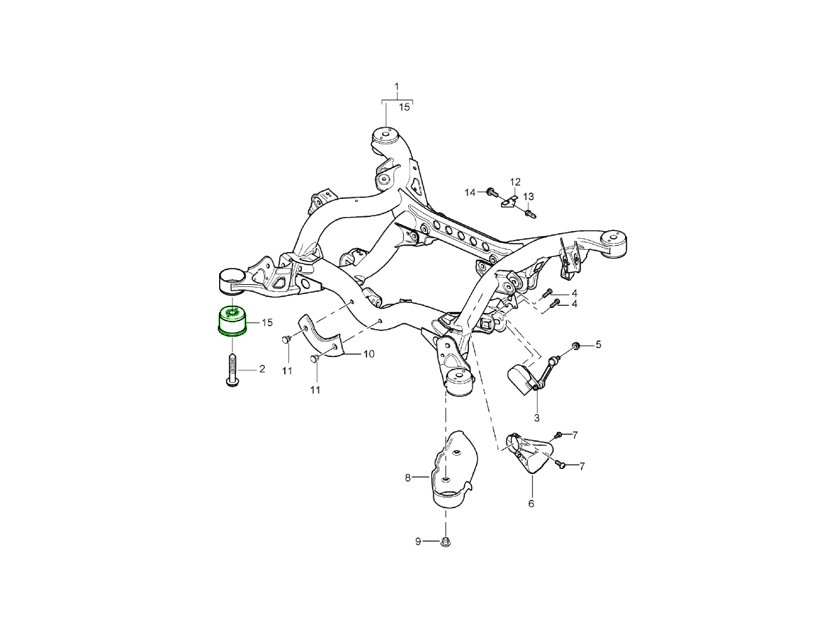 95533113501 Rear Subframe Mount. Porsche 955/957/958 Cayenne 2003-18 ...