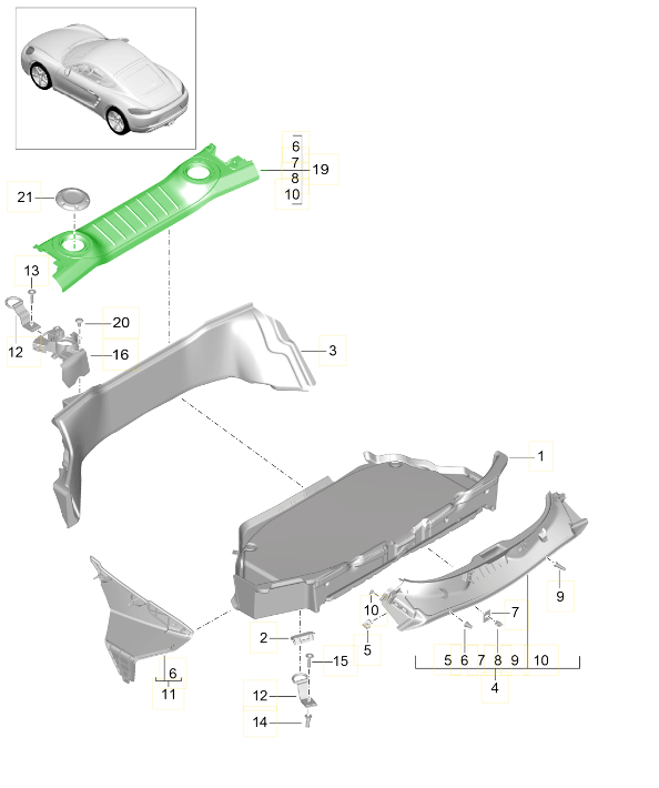 Engine bay trim kit Cayman GT4 RS. Porsche 718 Cayman - 98155143303KIT ...