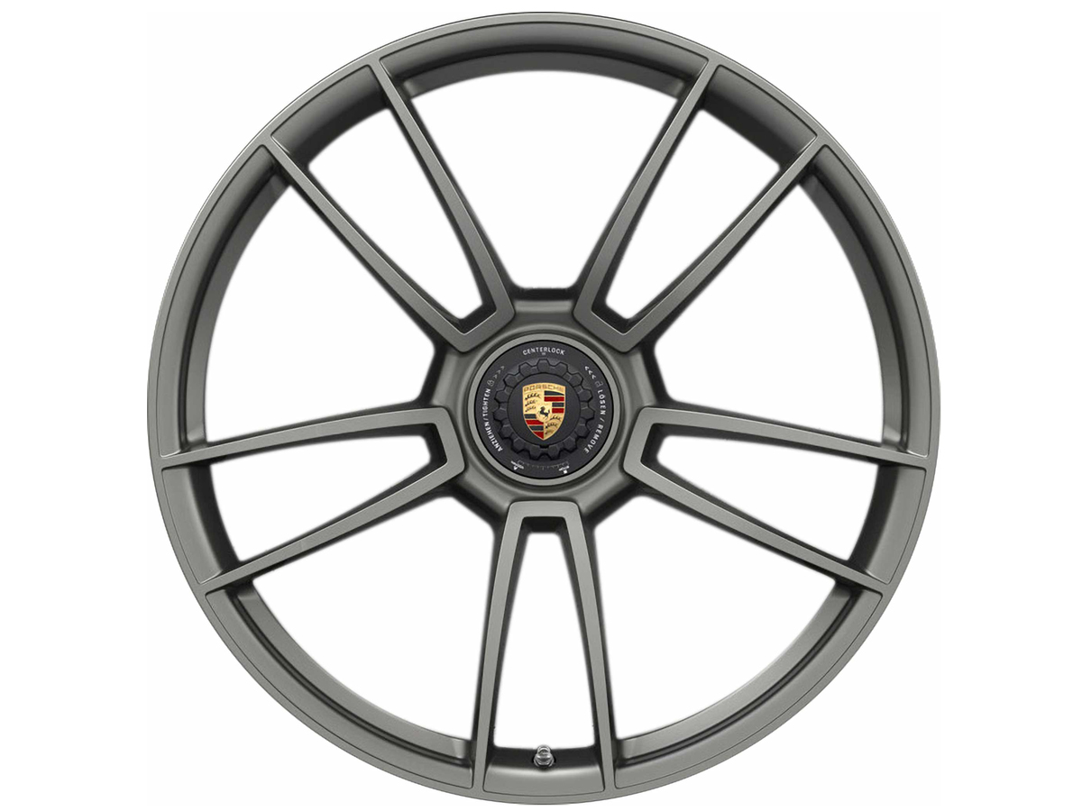 21" Centre lock Turbo S rear alloy wheel in Silk-Gloss Platinum finish ...
