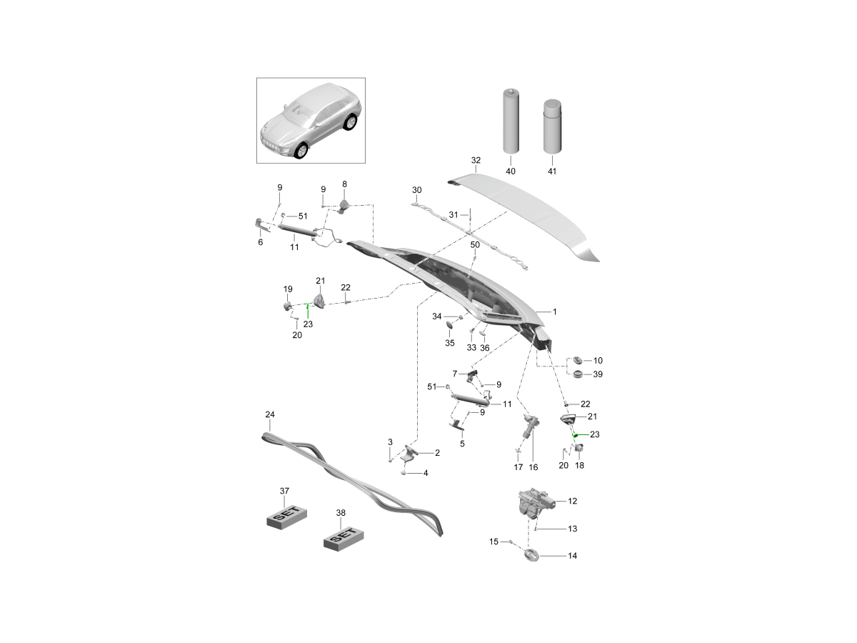 95B827751 Cover - Black - For Tailgate/Boot Guide Wedge. Porsche 95B ...