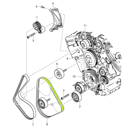 Drive belt. Porsche 958 Cayenne Hybrid V6 / 970 Panamera Hybrid ...