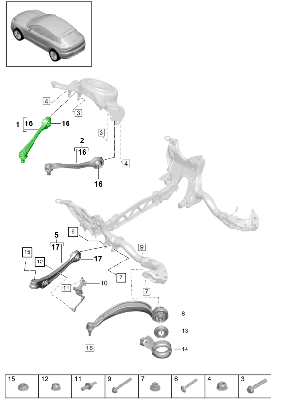 Porsche 95B Macan Front upper control arm 8K0407505 8K0407506 ...