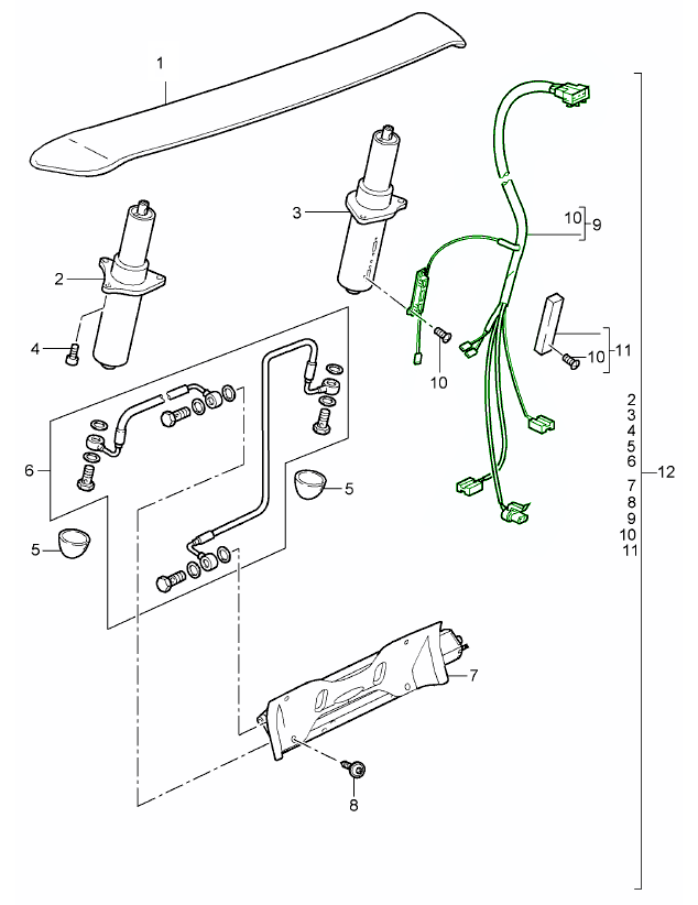 Porsche 997 Turbo Rear spoiler wiring harness 99762267001 99762267002 ...