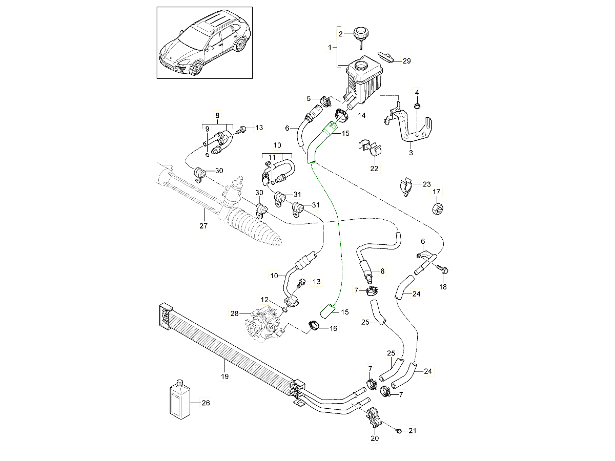 Porsche 958 Cayenne Suction pipe for power steering oil cooler ...