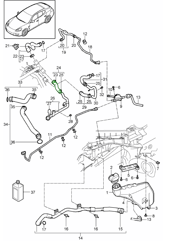 Porsche 970 Panamera Water hose 97010645002 - 97010645002 | Design 911