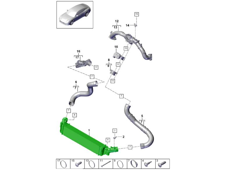 Charge Air Intercooler. Porsche 971.1 Panamera Turbo 3.0L V6 2018-2021 ...