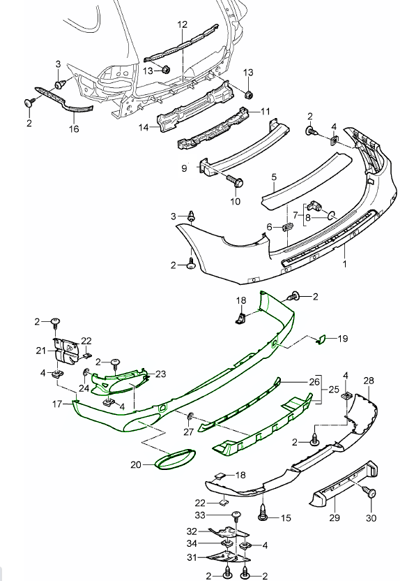 Porsche 957 Cayenne Rear bumper spoiler 95550552109G2X - SPOILERKIT18 ...