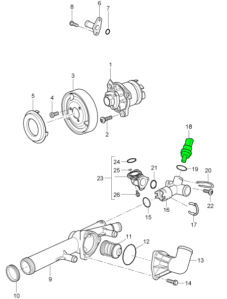 Porsche Cayenne Temperature Sensor on Water Pump 95510612501 ...