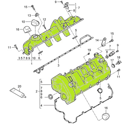 Engine valve cover. Porsche 970 Panamera V8 / 958 Cayenne V8 ...