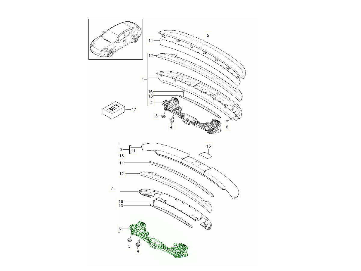 Porsche 970 Panamera Turbo GTS Rear spoiler driving mechanism ...