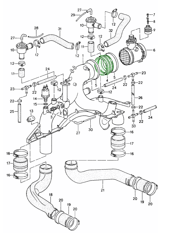 Porsche 993 Turbo Rubber sleeve Air mass meter to intake manifold ...