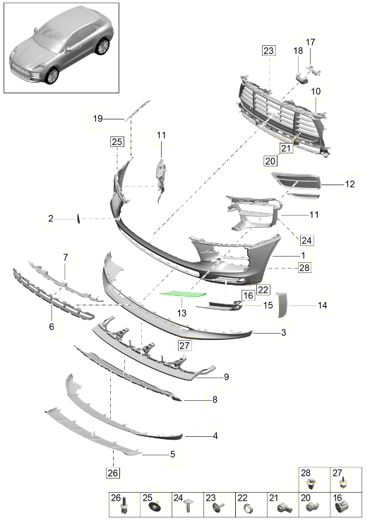 Porsche Macan Lame de calandre latérale de pare-chocs avant ...