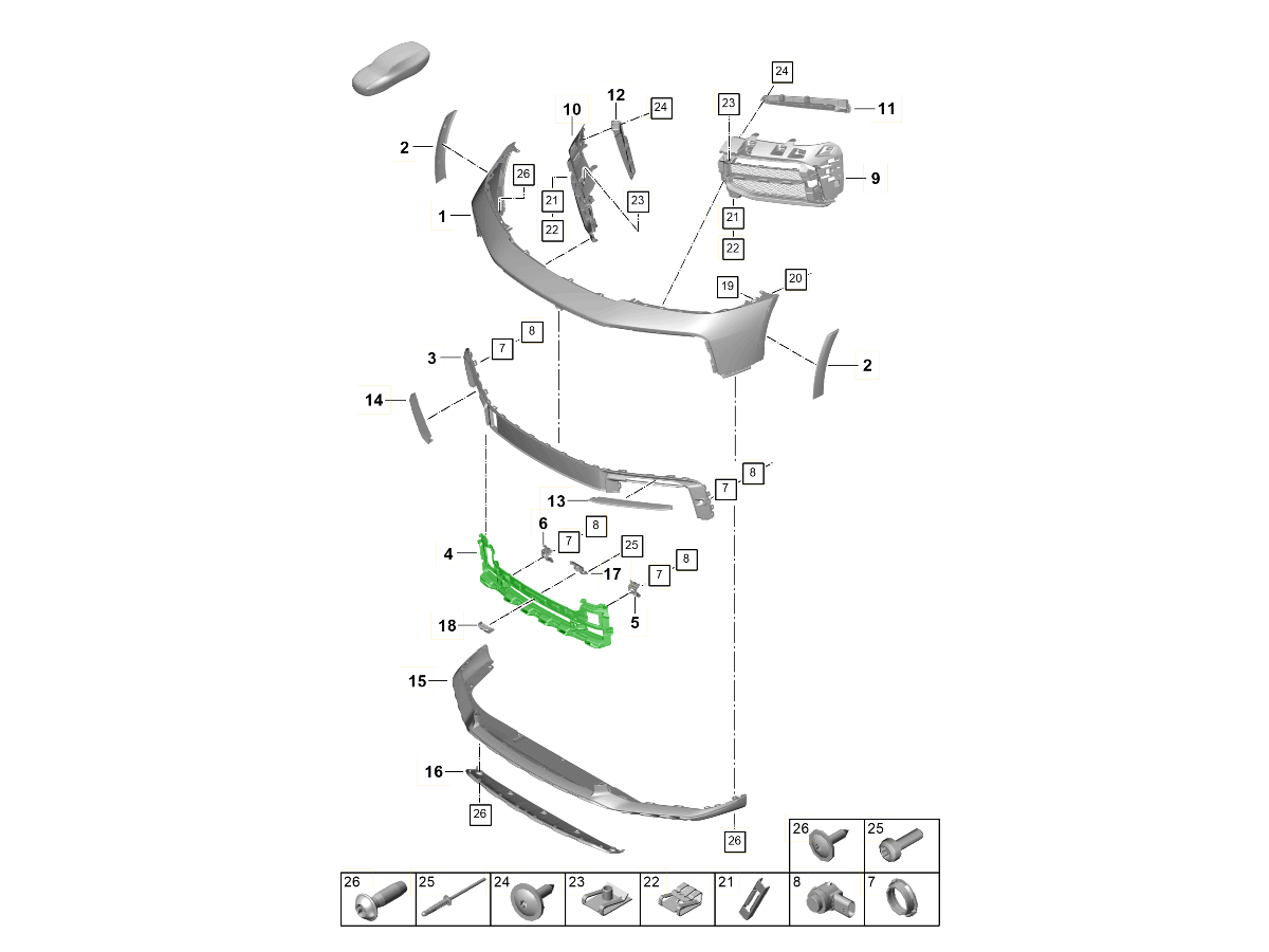 Centre grille inlet front bumper. Porsche 992 Dakar - 992807681CBOK1 ...