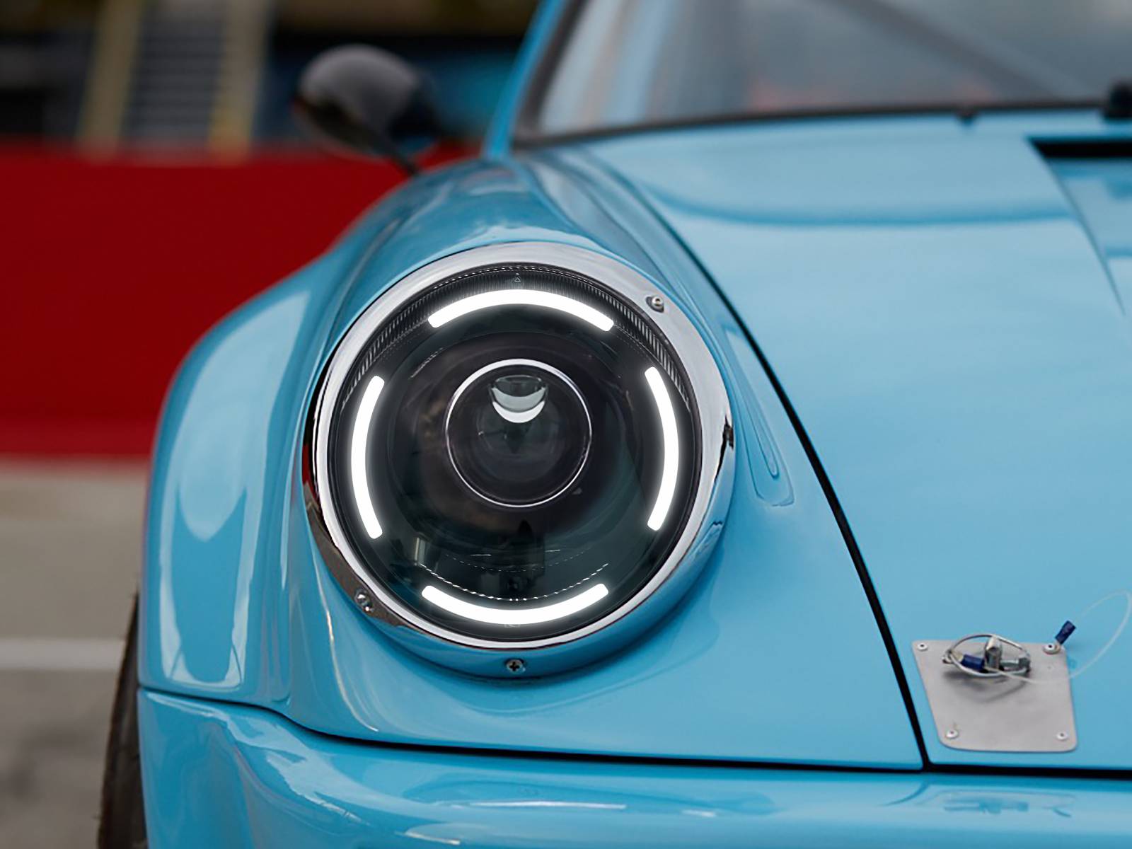 LED headlamp set with gloss black reflector bowl RHD. Porsche 911 / 964 ...