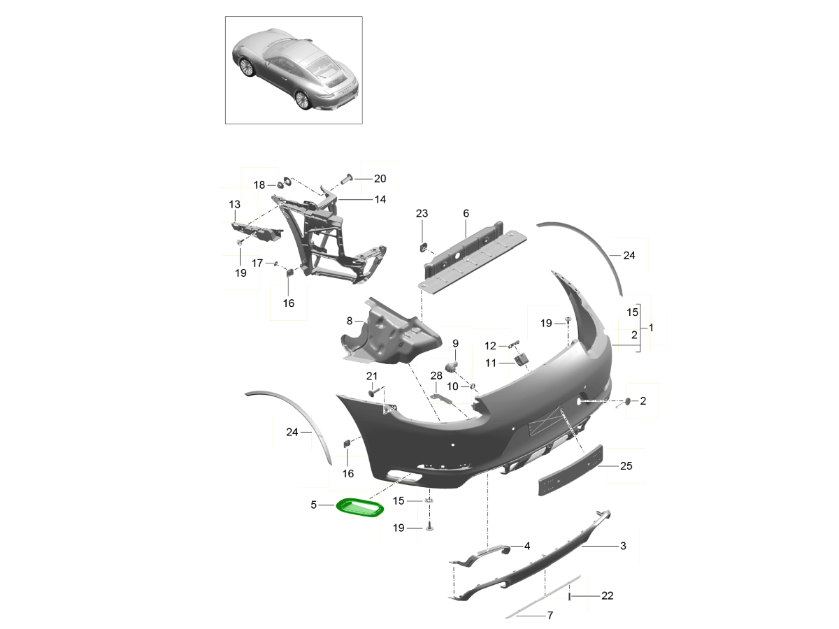 Porsche 991 Rear bumper exhaust duct 99150566501OK1 99150566601OK1 ...
