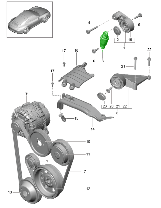 Porsche Drive Belt Tensioner 94810226100 - 0PB903317 | Design 911