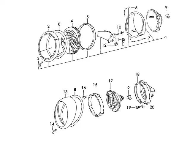 Headlamp rim chrome. Porsche 911 - 90163110205/1 | Design 911