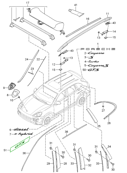 Porsche 958 Cayenne GTS sticker for front door Black mat 95855915500 ...