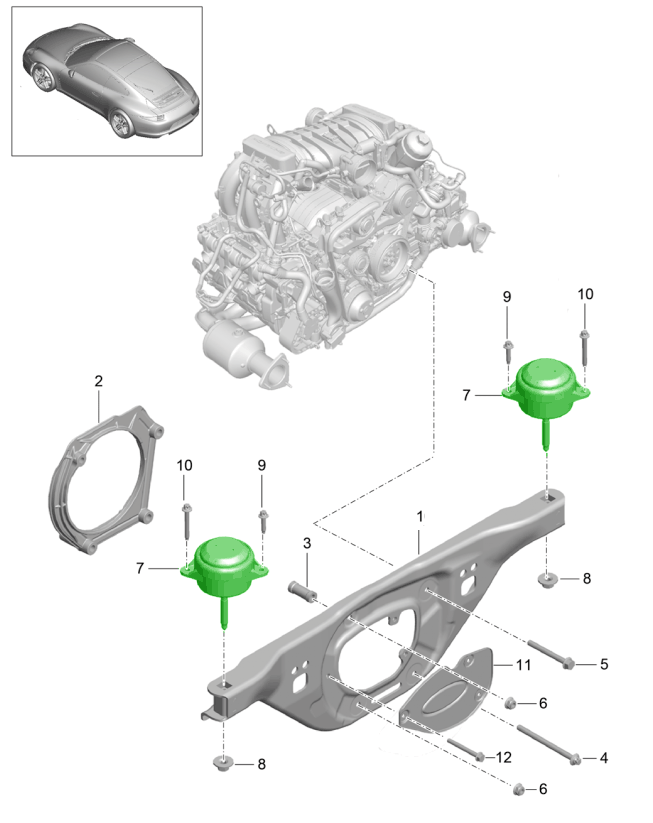 Porsche 991 Engine mount 99137505911, 99137505910, 99137505909 ...