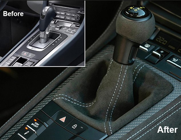 PDK sport knob and boot upgrade kit, Black Race-Tex / Blue Stitching ...