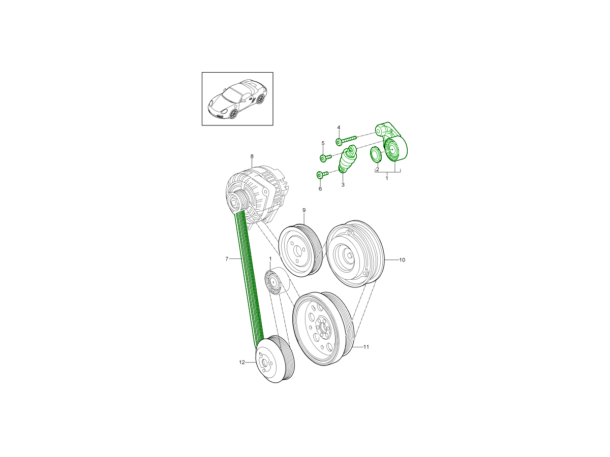 Full Pulley & Belt Kit - Tensioner, Bracket, Pulley, Drive Belt ...