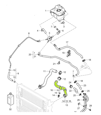 Water coolant hose return. Porsche 958 Cayenne 4.8ltr V8 95810640100 ...