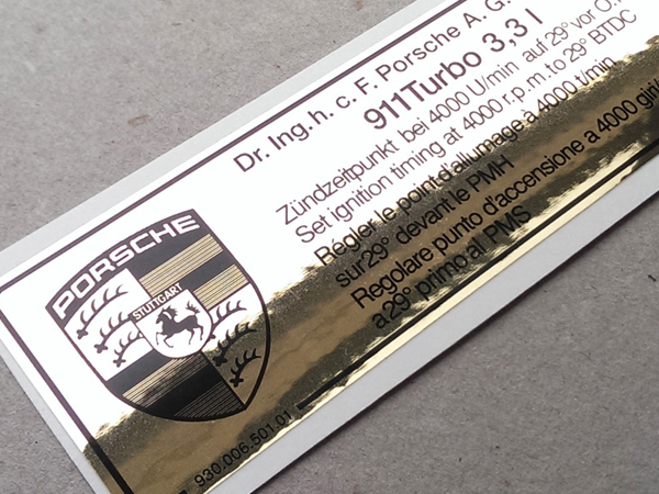 Timing Decal for Porsche 911 (930) Turbo 3.3 93000650101– 1977 ...