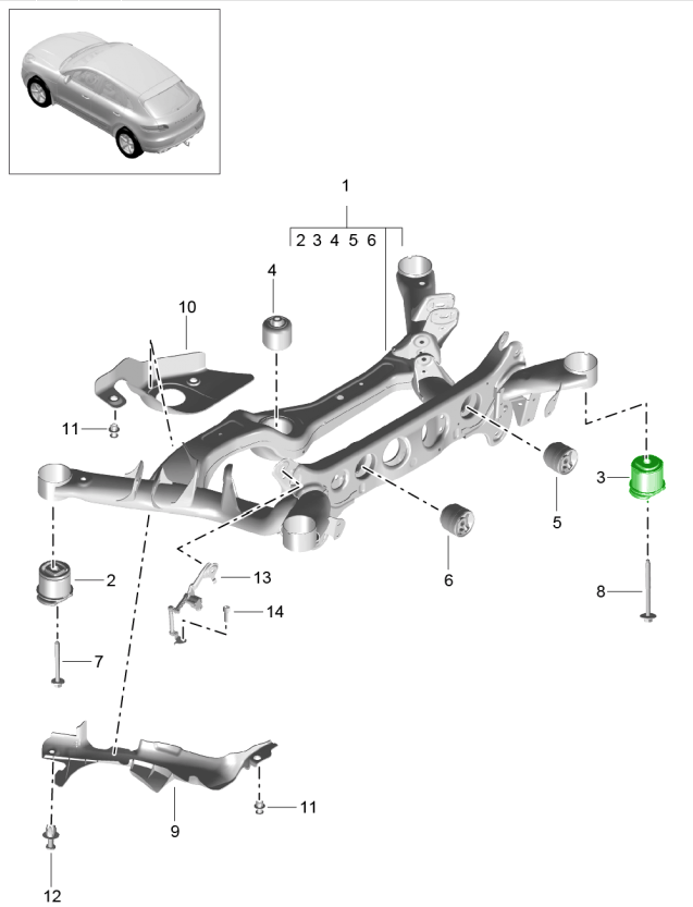 Porsche Macan Rear Suspension subframe rear bush bearing 8R0505145A ...