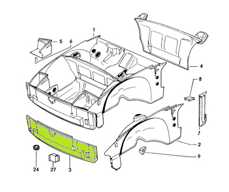 Front partition nose panel. Porsche 914 1972-74 - 91450203112/3 ...