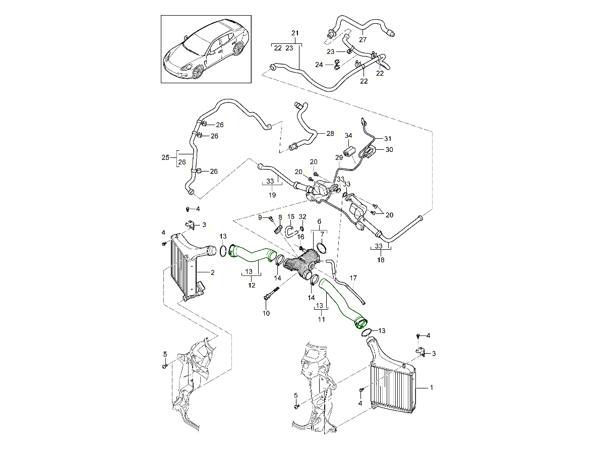 Intercooler pressure pipe. Porsche 970 Panamera S / 4S 97011017361 ...