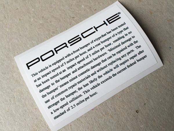 Minimal damage to the bumper window sticker for Porsche 911 / 928 (1986 ...