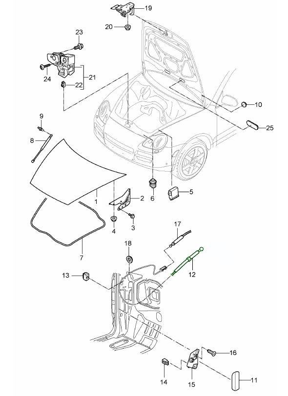 Porsche 957 Cayenne Rear lid release cable 95551153501 - 95551153501 ...