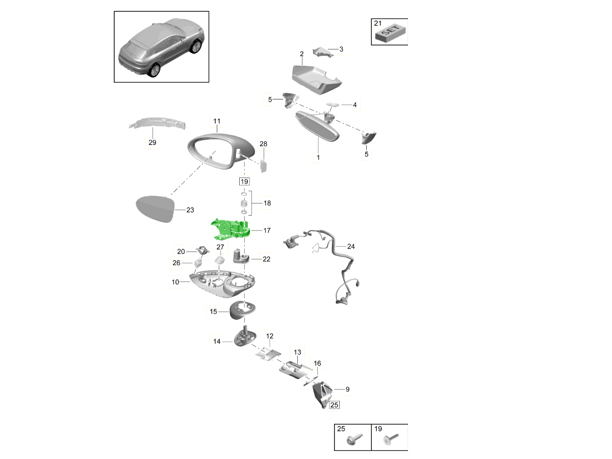 Porsche 95B Macan Basic plate for exterior mirror base 95B858298B ...