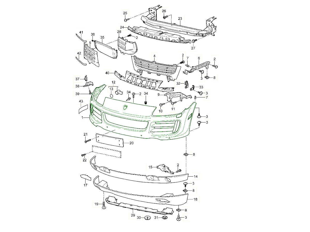 Porsche 957 Cayenne Front bumper 95550531113G2X - 95550531113G2X ...