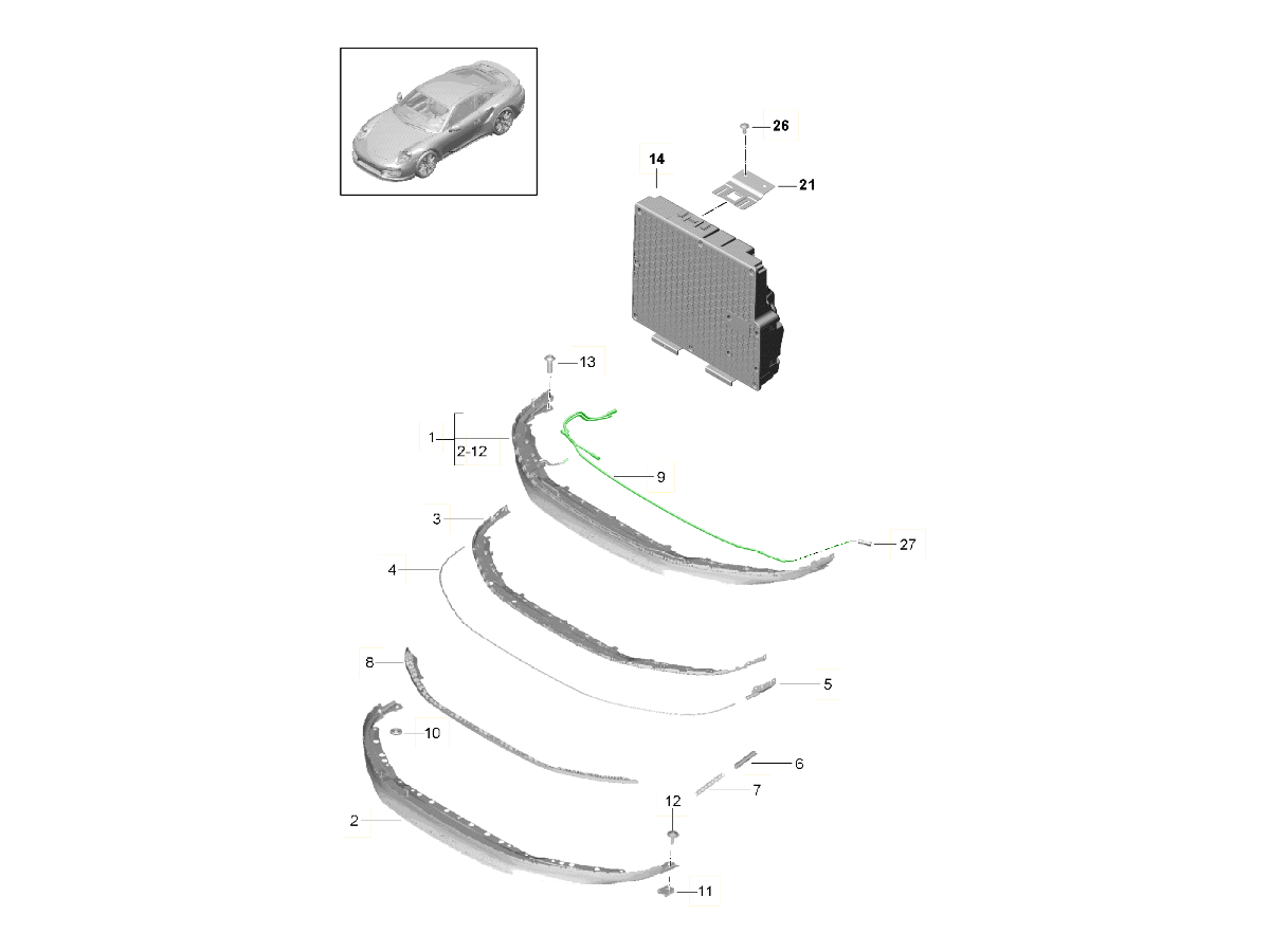 Porsche 991 Turbo Front lower spoiler air hose 99150559700 ...