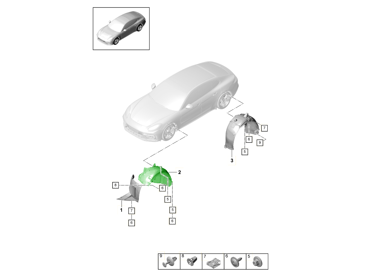 Porsche 971 Panamera Wheel housing liner, front, rear part 971810907 ...