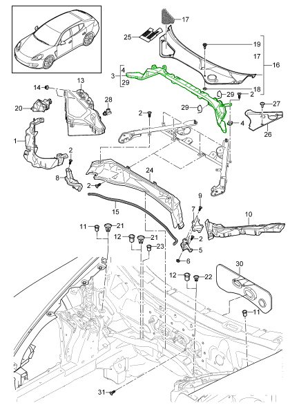 Porsche 970 Panamera Plenum Panel 97057241502 - 97057241502 | Design 911