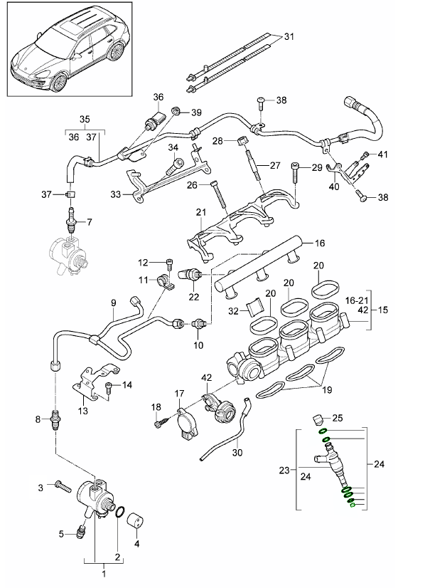 Porsche Cayenne Hybrid Fuel injector gasket set 95811090100 ...