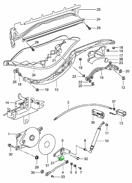 Porsche 986 Boxster Cabriolet hood transmission lever bush 98656188100 ...