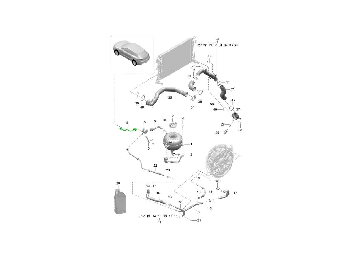 Entlüftungsleitung Kühlmittelausgleichsbehälter. Porsche 95B.1 Macan S ...