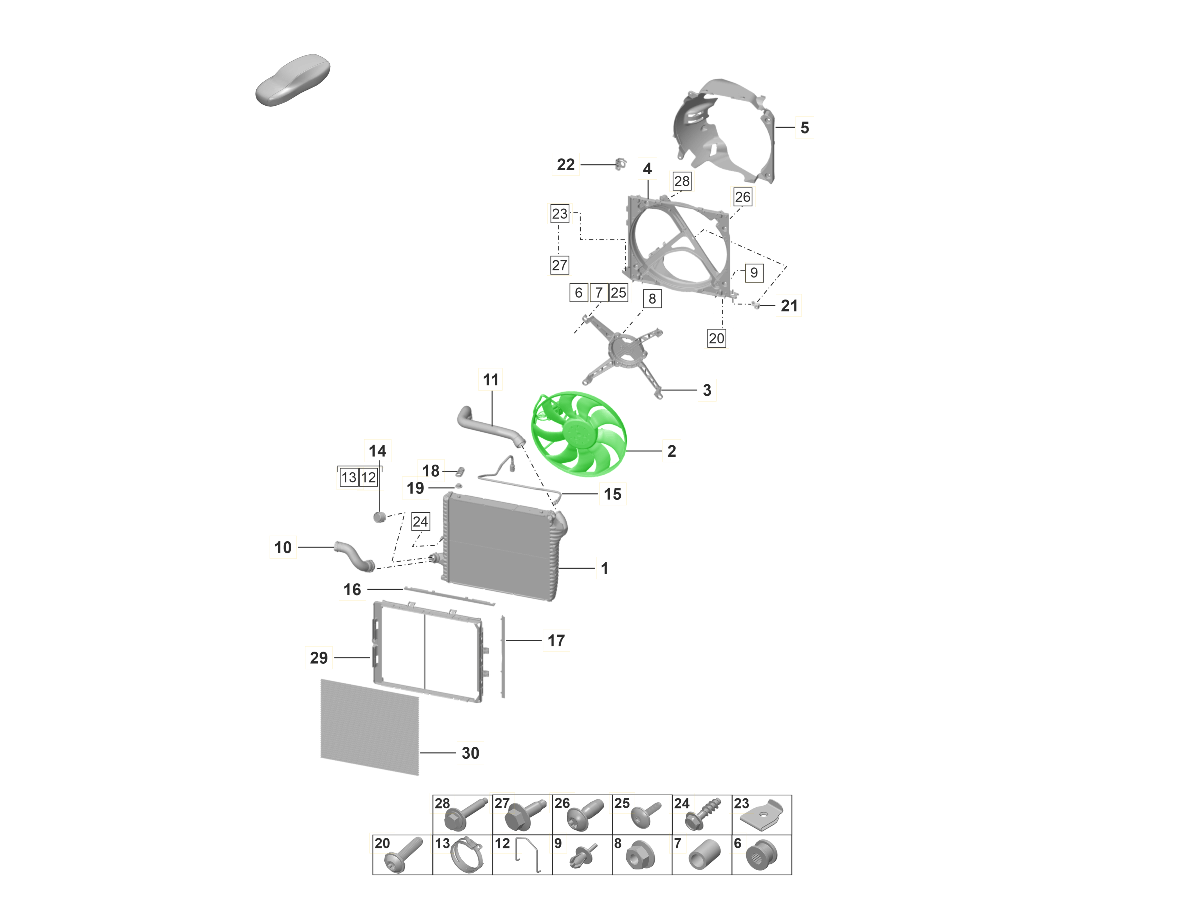 Radiator cooling fan 650W with carrier. Porsche 992.1 992959447A ...