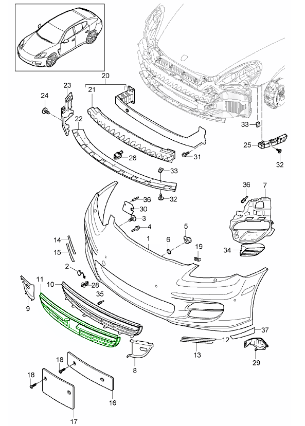 Porsche 970 Panamera Front bumper centre lower grille 970505541021E0 ...